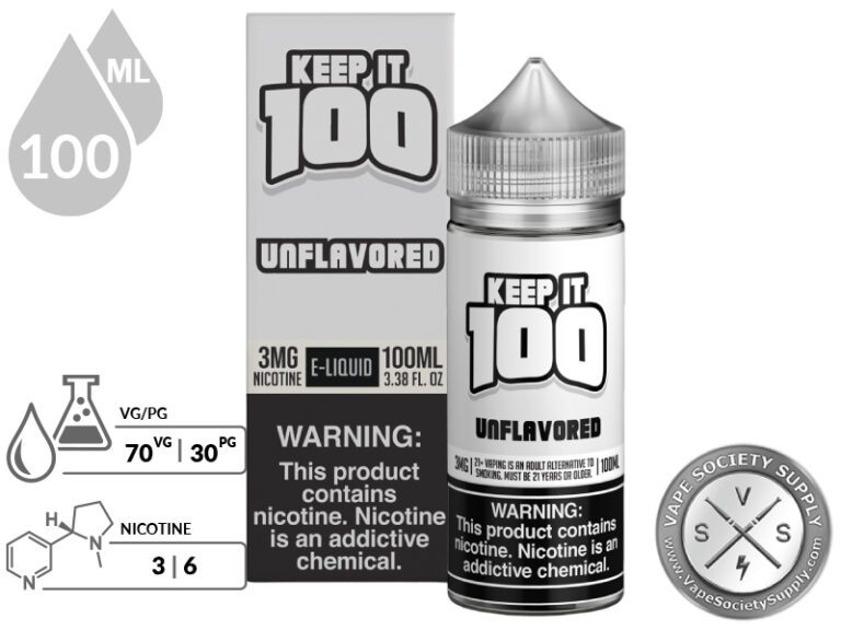Unflavored KEEP IT 100 E-Liquid ⋆ Vape Society Supply